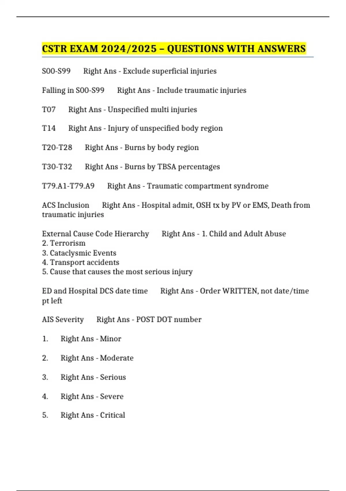 CSTR EXAM 2024/2025 – QUESTIONS WITH ANSWERS - CSTR* - Stuvia US