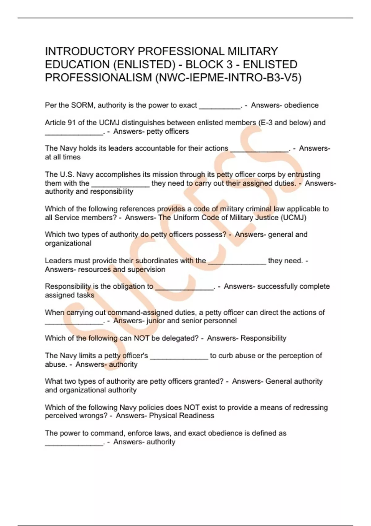 INTRODUCTORY PROFESSIONAL MILITARY EDUCATION (ENLISTED) - BLOCK 3 ...