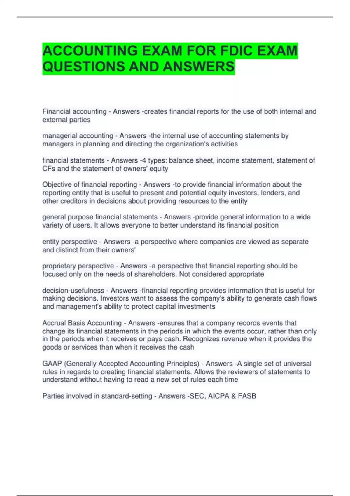 FDIC TE Exam Bundle (with complete solutions) - Stuvia US