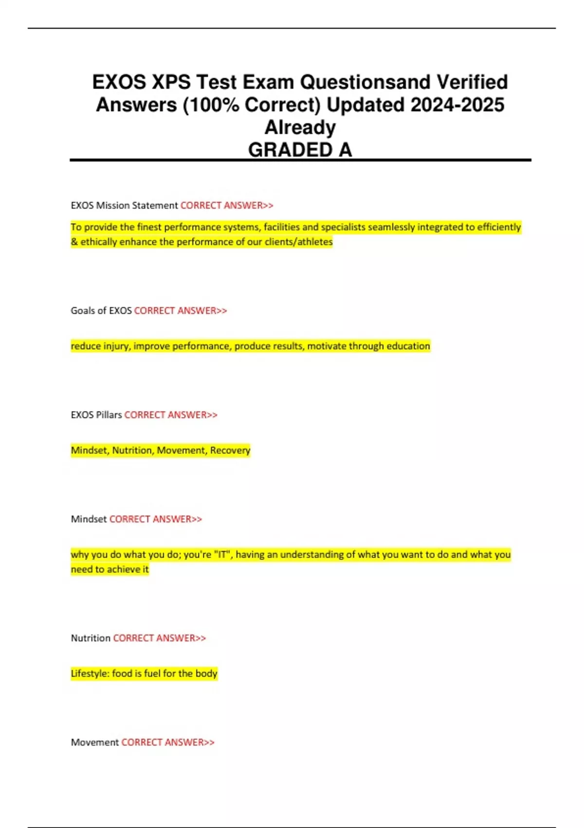 EXOS XPS Test Exam Questions and Verified Answers (100% Correct ...