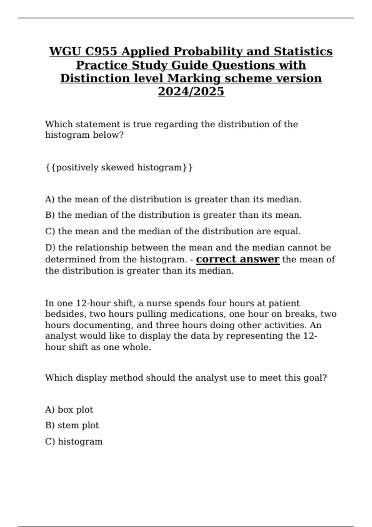 WGU C955 Applied Probability and Statistics Practice Study Guide ...