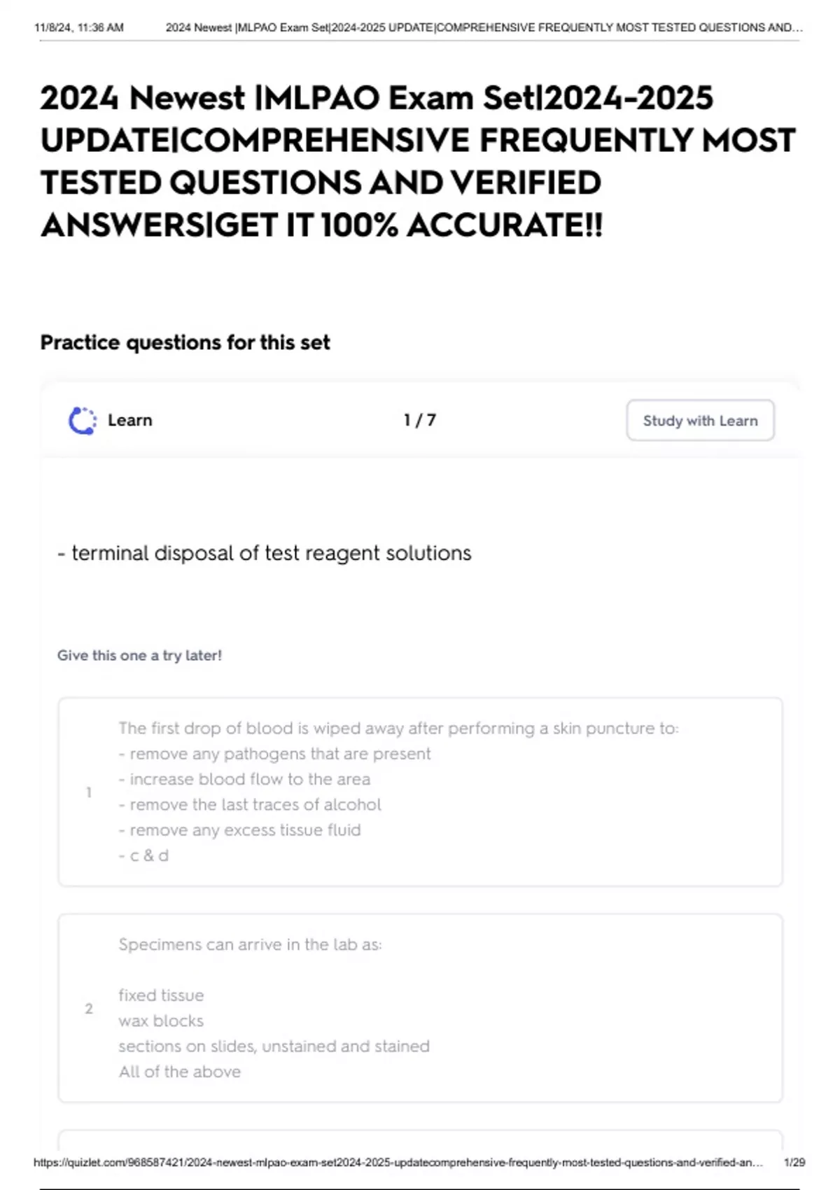 2024 Newest |MLPAO Exam Set| UPDATE|COMPREHENSIVE FREQUENTLY MOST ...