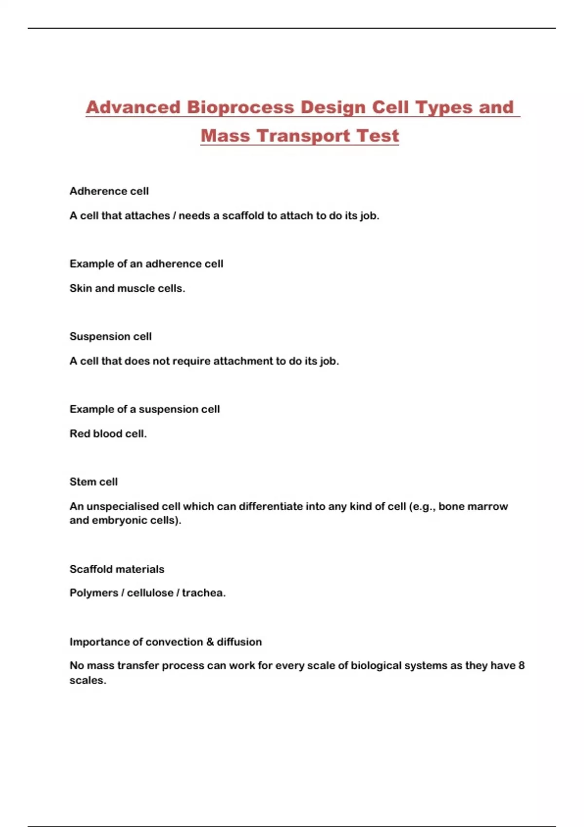 Advanced Bioprocess Design Cell Types and Mass Transport Test ...