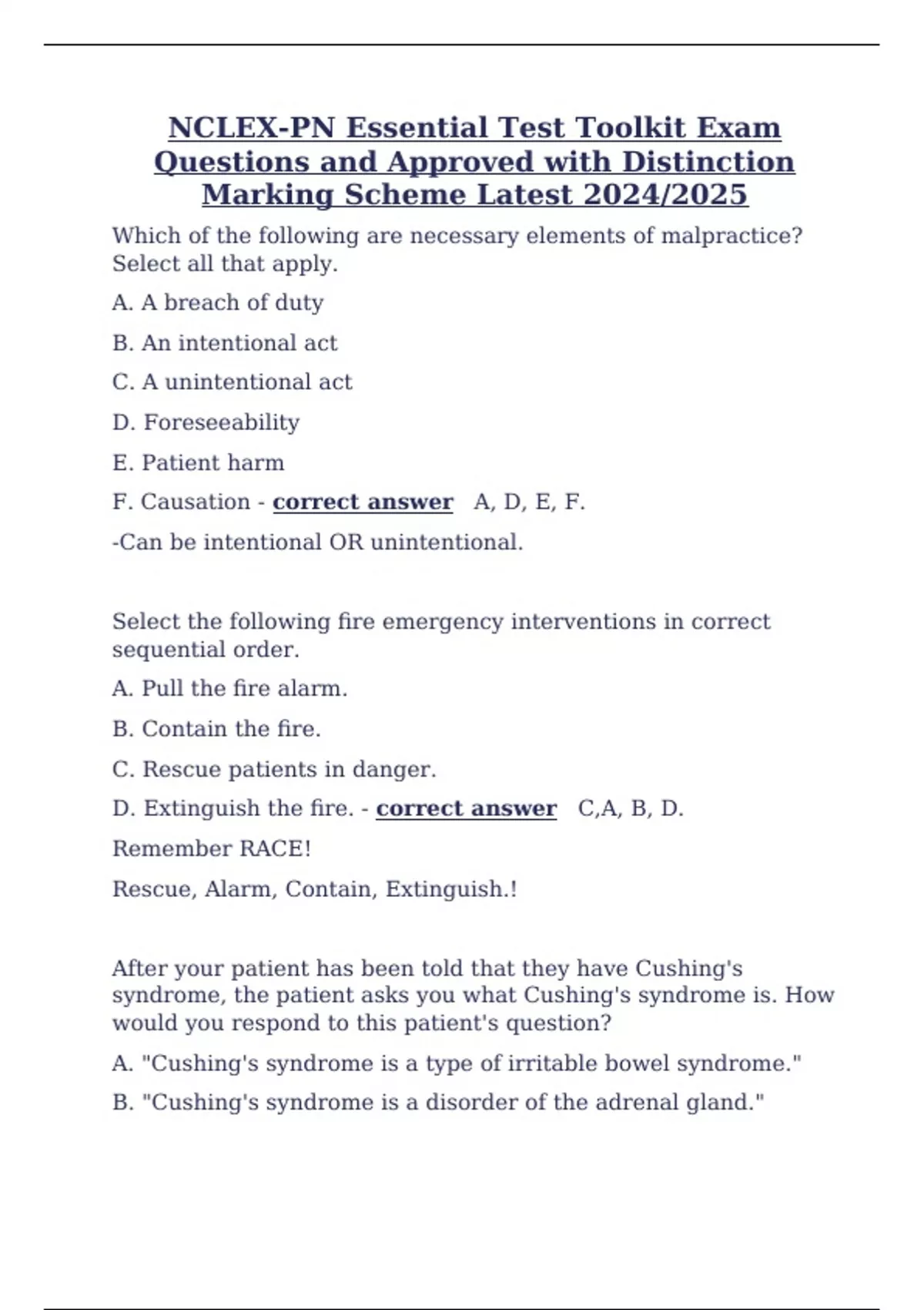 NCLEX-PN Essential Test Toolkit Exam Questions and Approved with ...