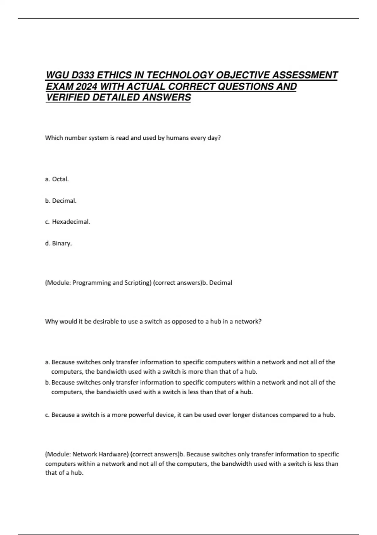 WGU D333 ETHICS IN TECHNOLOGY OBJECTIVE ASSESSMENT EXAM 2024 WITH ...