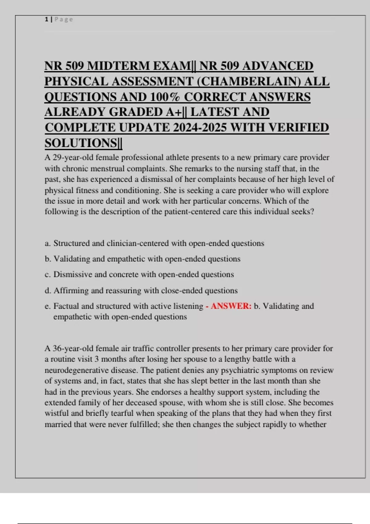 NR 509 MIDTERM EXAM|| NR 509 ADVANCED PHYSICAL ASSESSMENT (CHAMBERLAIN) ALL QUESTIONS AND 100% ...