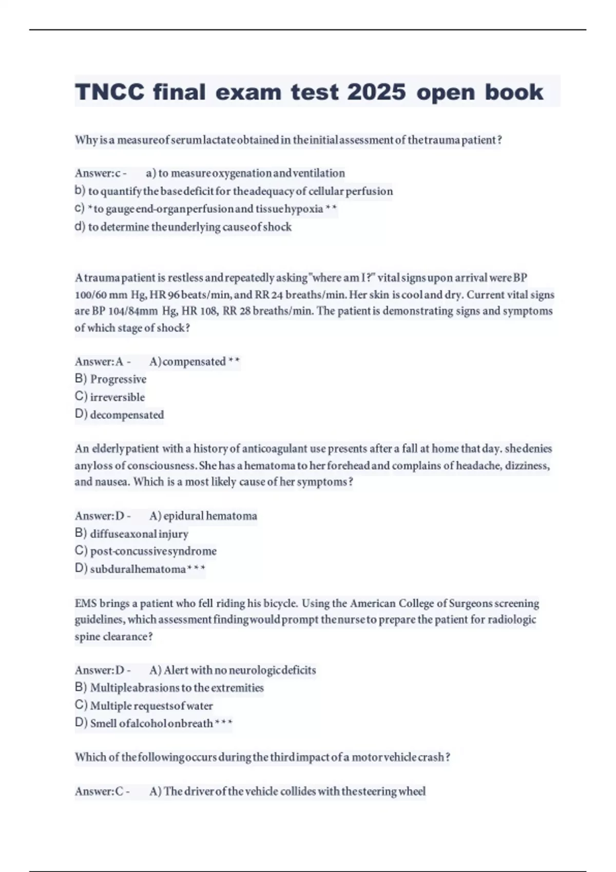 TNCC final exam test 2024/2025 open book updated with complete solution ...