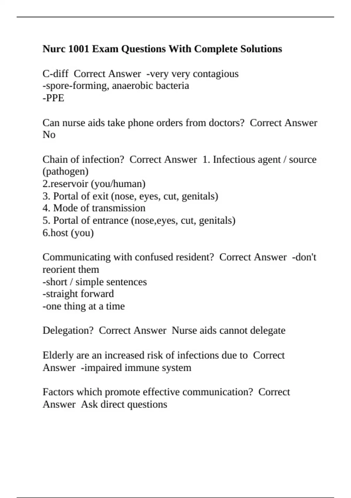 Nurc 1001 Exam Questions With Complete Solutions - Nurc 1001 - Stuvia US