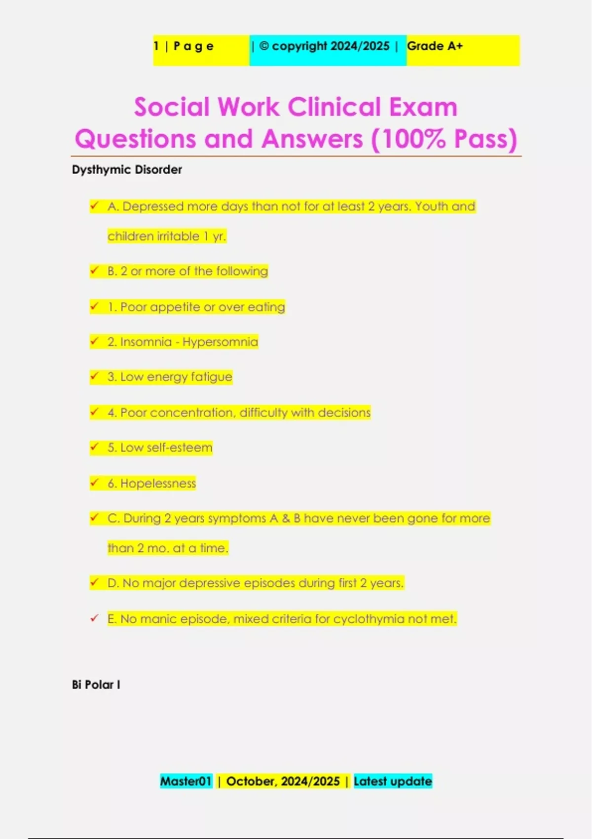 Social Work Clinical Exam Questions and Answers (100% Pass) - Social ...