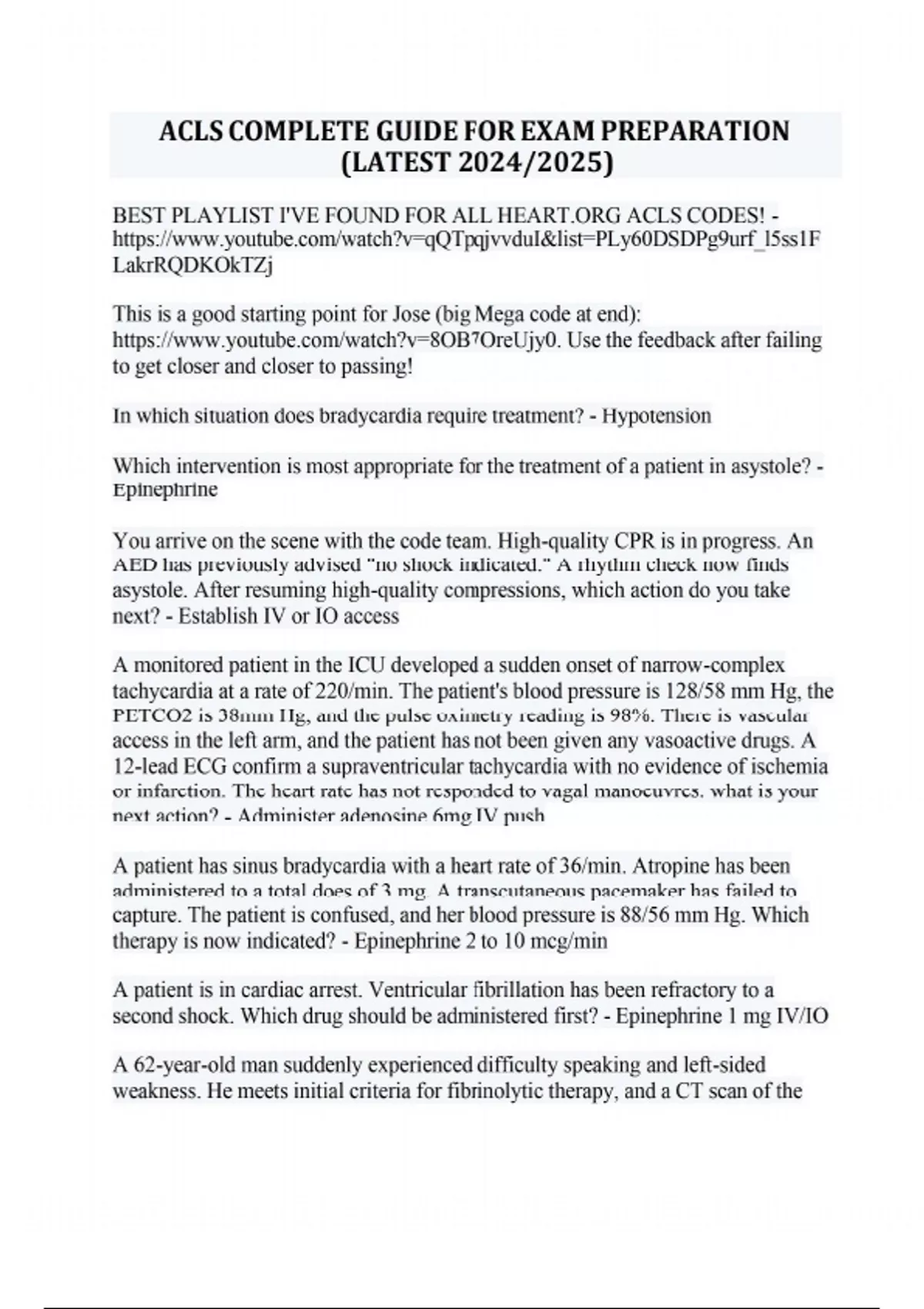 ACLS COMPLETE GUIDE FOR EXAM PREPARATION (LATEST 2024/2025) - Acls ...
