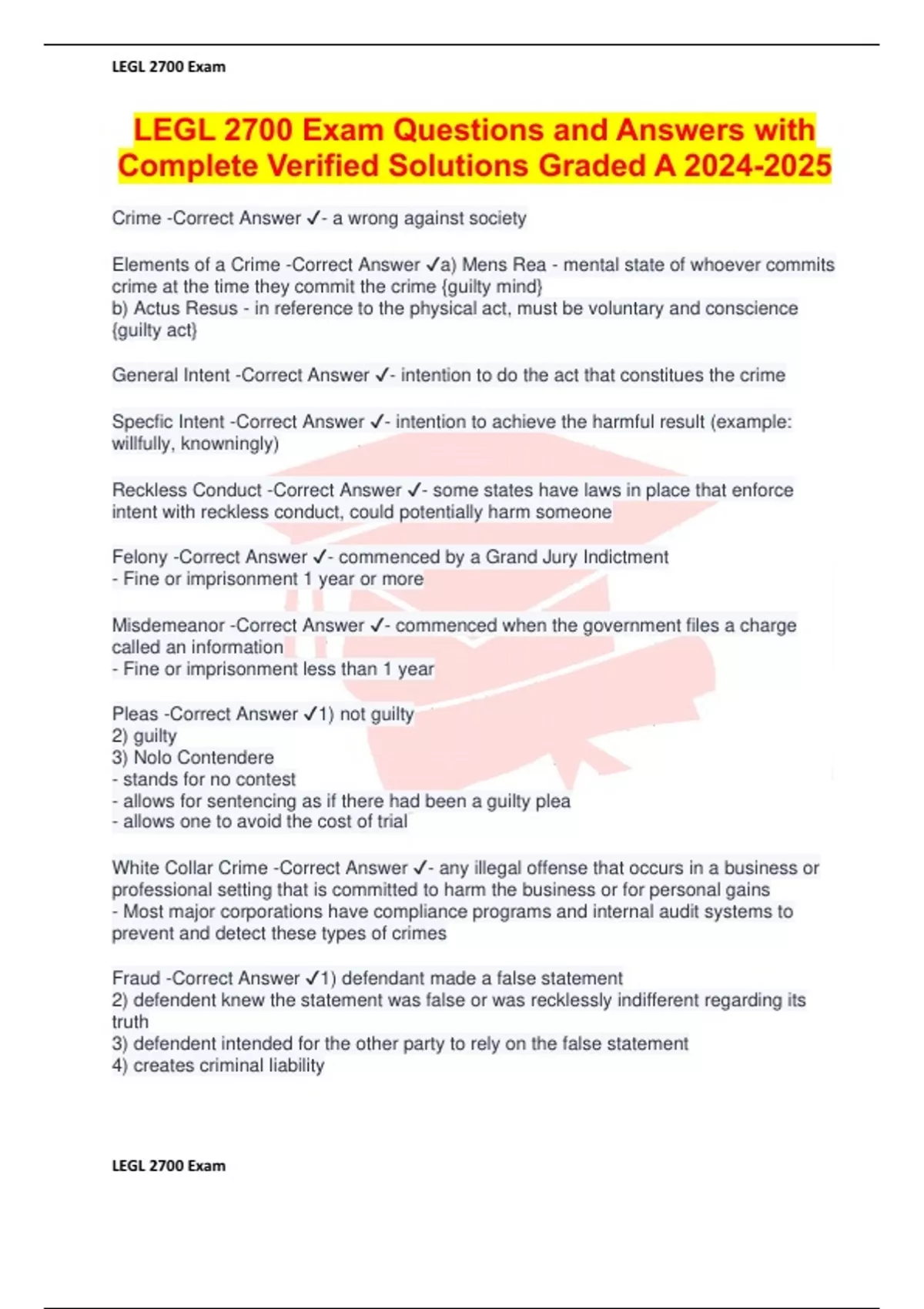 LEGL 2700 Exam Questions and Answers with Complete Verified Solutions ...