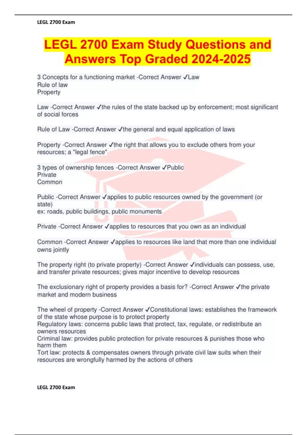 LEGL 2700 Exam Study Questions and Answers Top Graded - LEGL 2700 ...