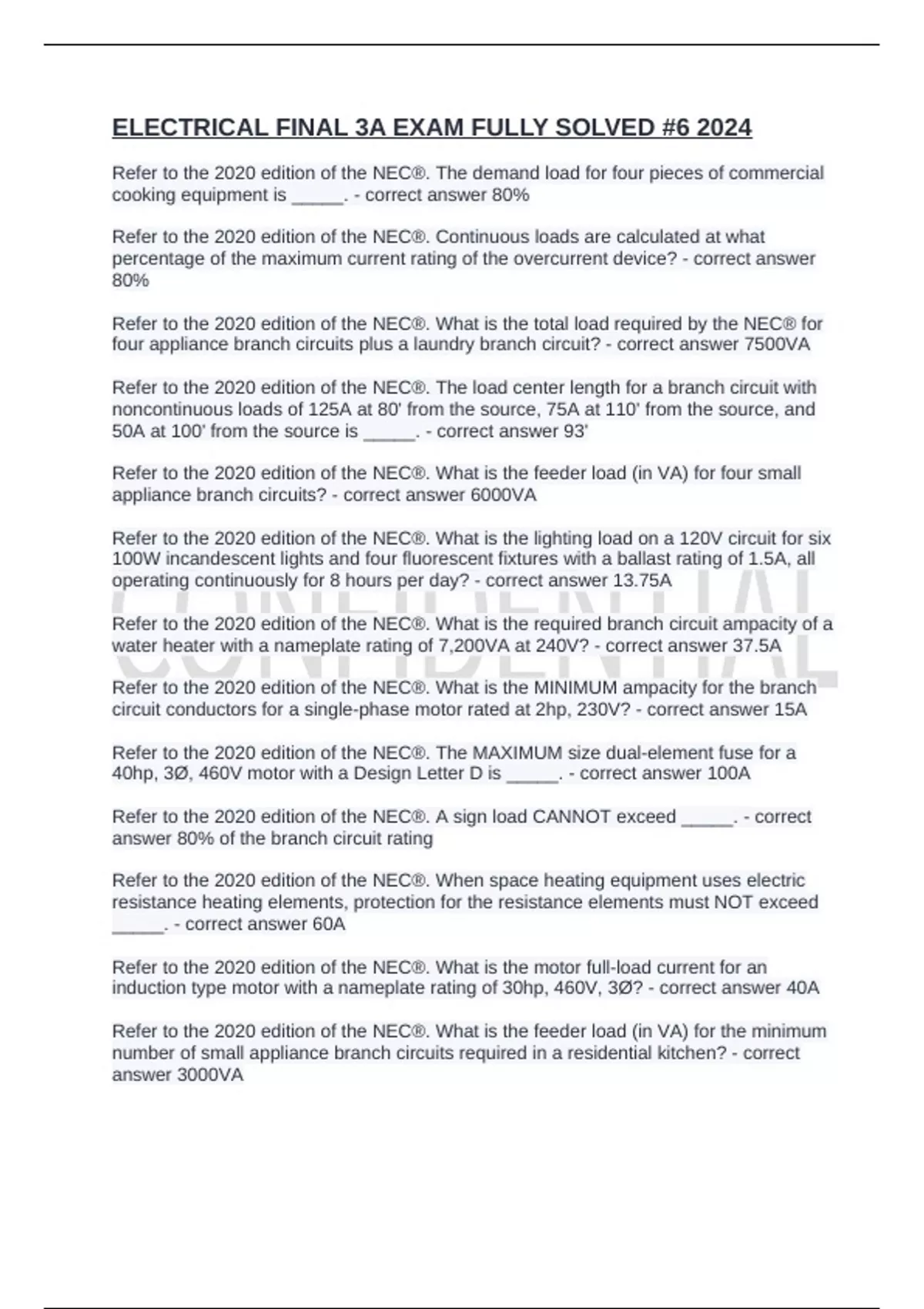 ELECTRICAL FINAL 3A EXAM FULLY SOLVED -6 2024 - Module 1 Load ...