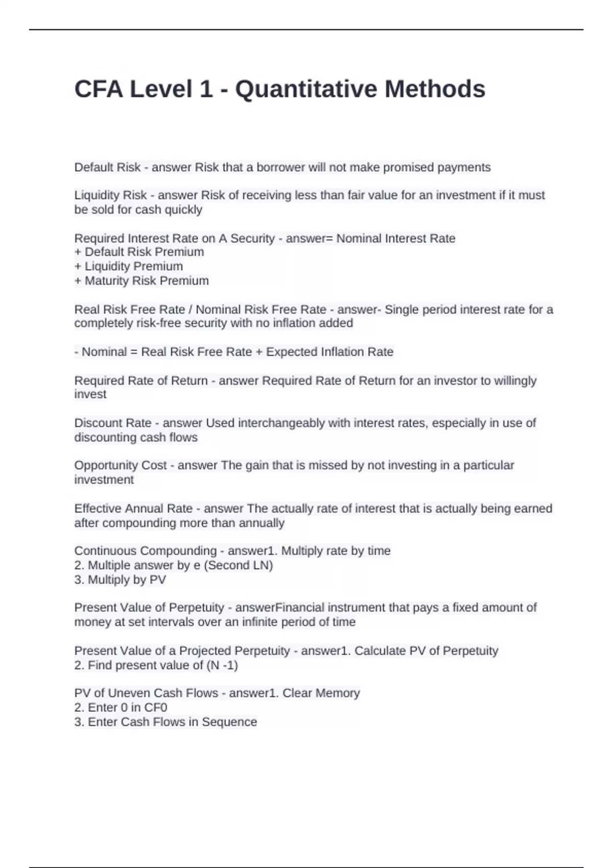 CFA Level 1 - Quantitative Methods Questions with Correct Answers - CFA ...