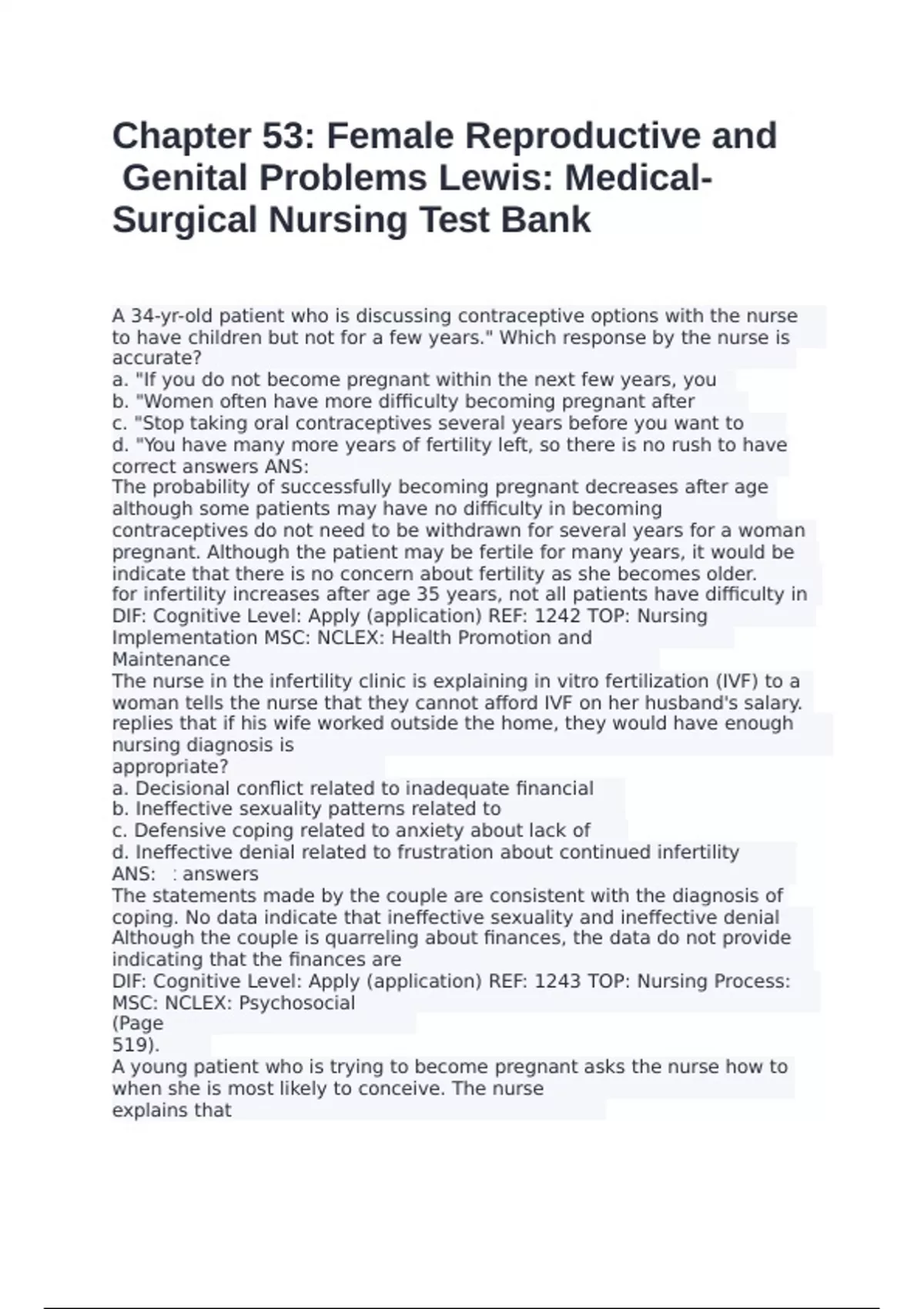 Chapter 53: Female Reproductive and Genital Problems Lewis: Medical ...