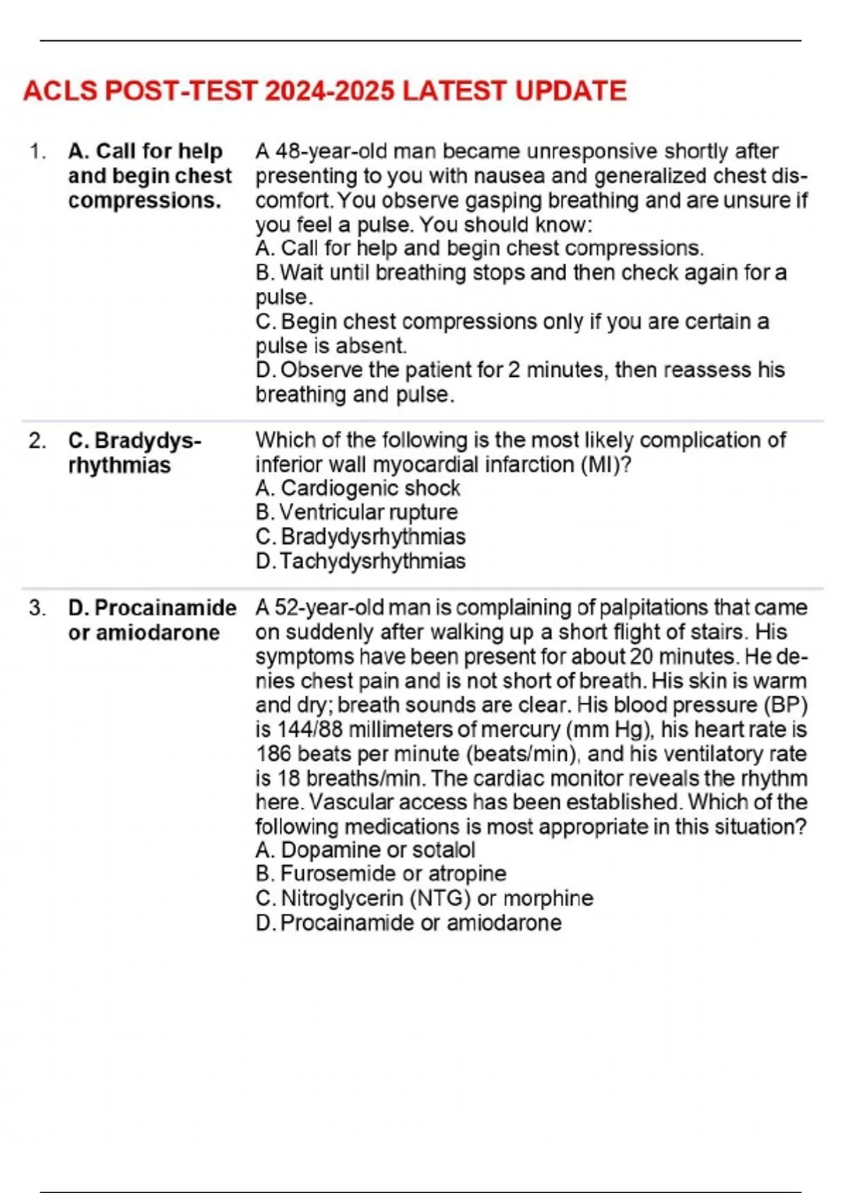 ACLS POST-TEST LATEST UPDATE - Acls - Stuvia US