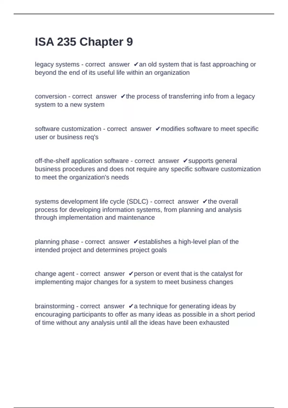 ISA 235 Chapter 9 Questions with complete solution - ISA 235 - Stuvia US
