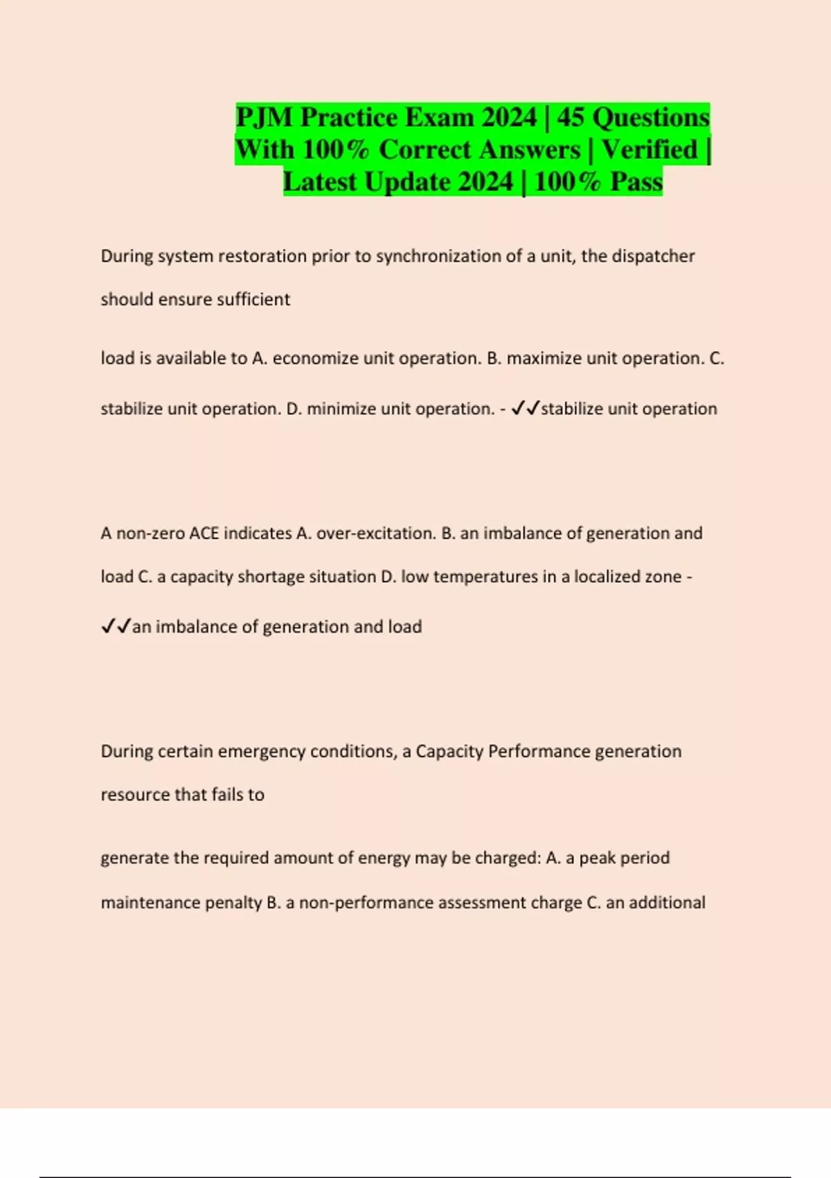 PJM Practice Exam 2024 | 45 Questions With 100% Correct Answers ...