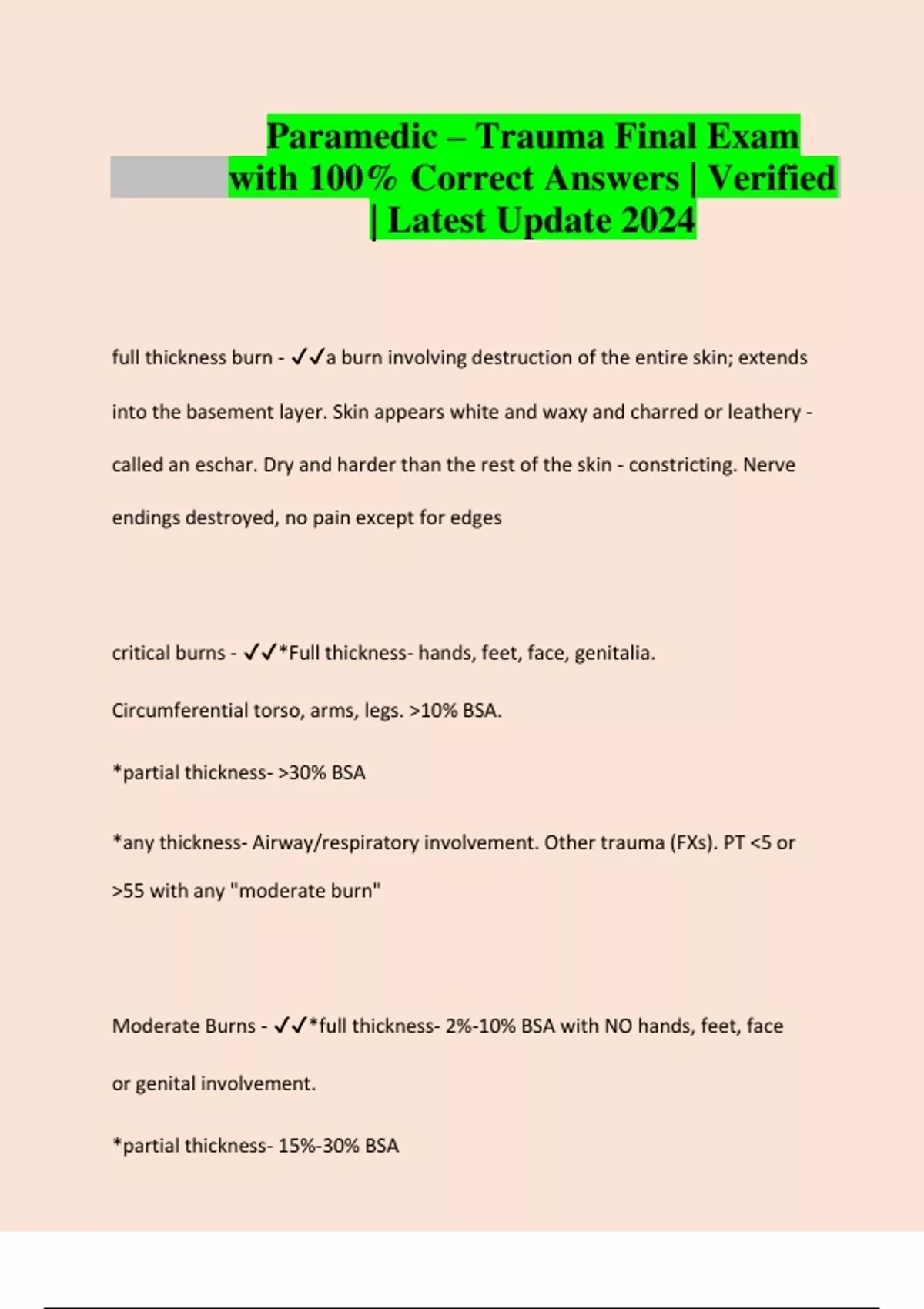 Paramedic – Trauma Final Exam with 100% Correct Answers | Verified ...
