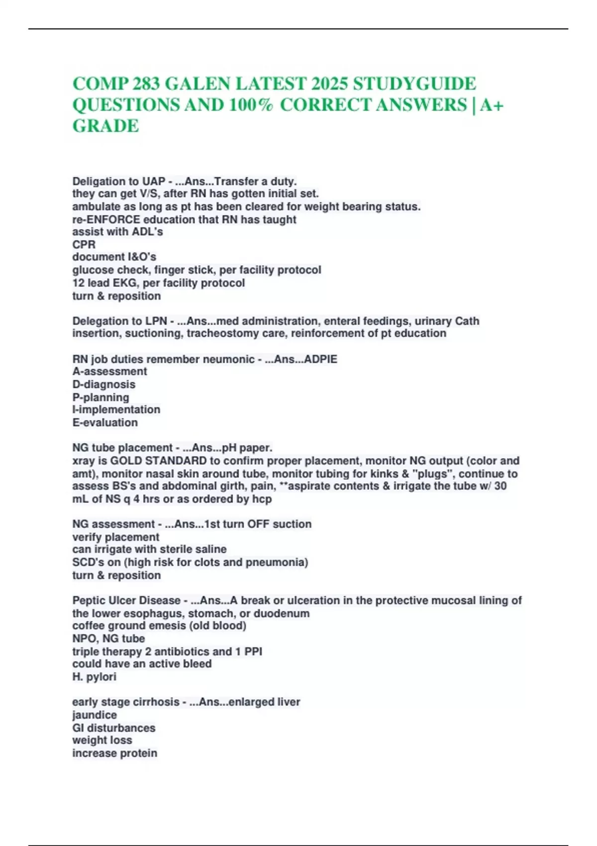 COMP 283 GALEN LATEST 2025 STUDYGUIDE QUESTIONS AND 100% CORRECT ...
