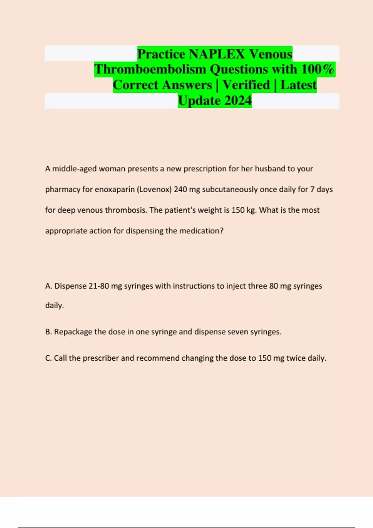 Practice NAPLEX Venous Thromboembolism Questions with 100% Correct ...