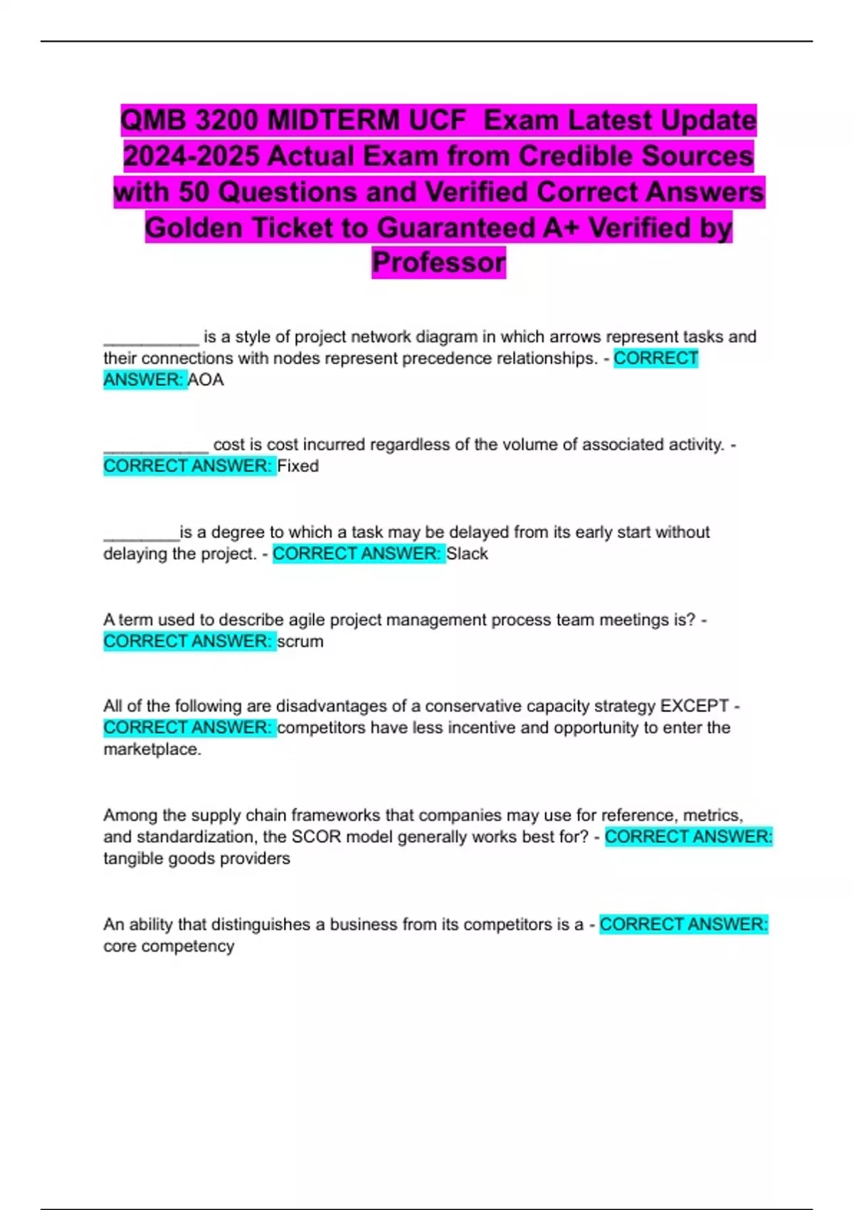 QMB 3200 MIDTERM UCF Exam Latest Update Actual Exam from Credible ...