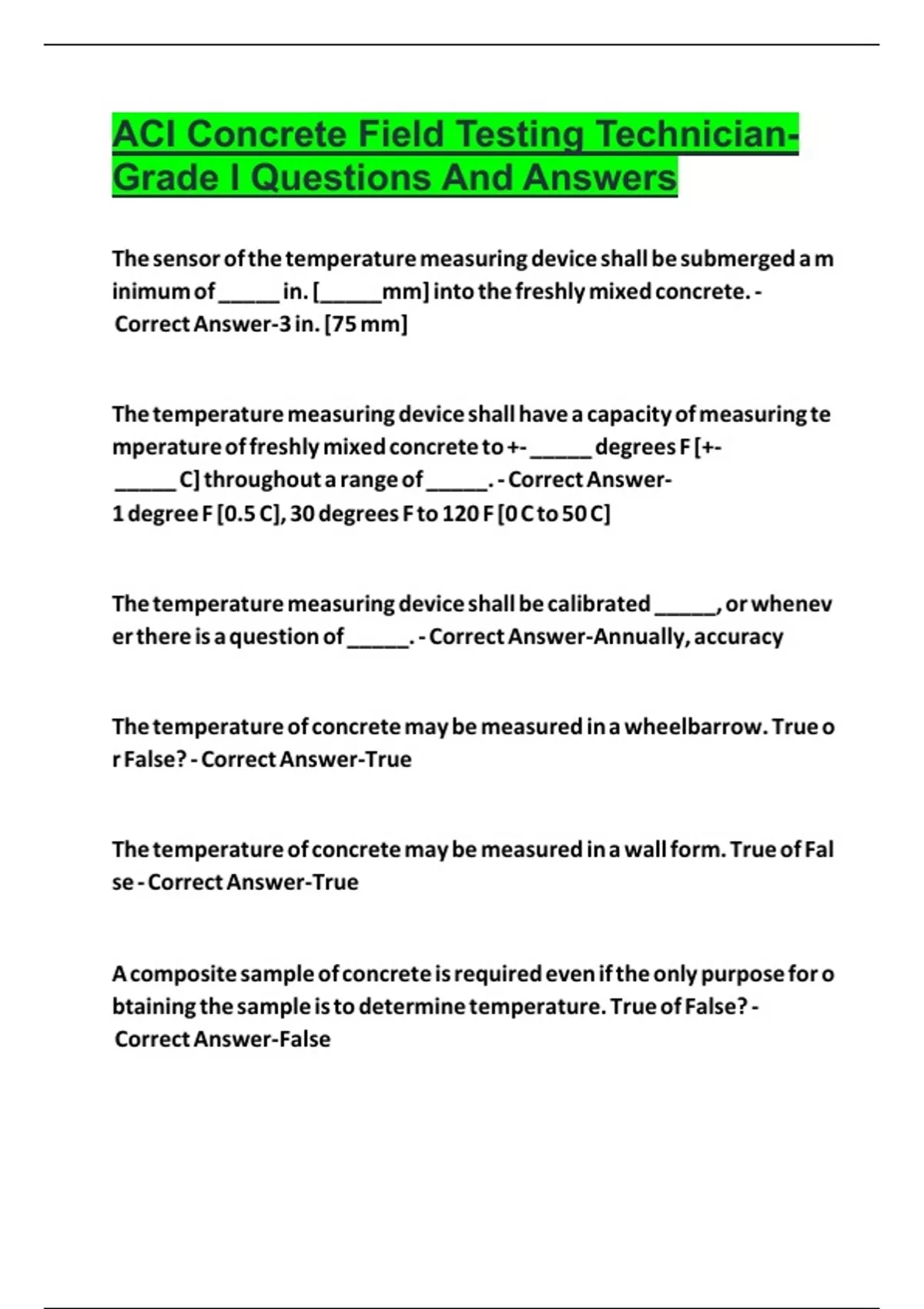 ACI Concrete Field Testing Technician- Grade I Questions And Answers ...