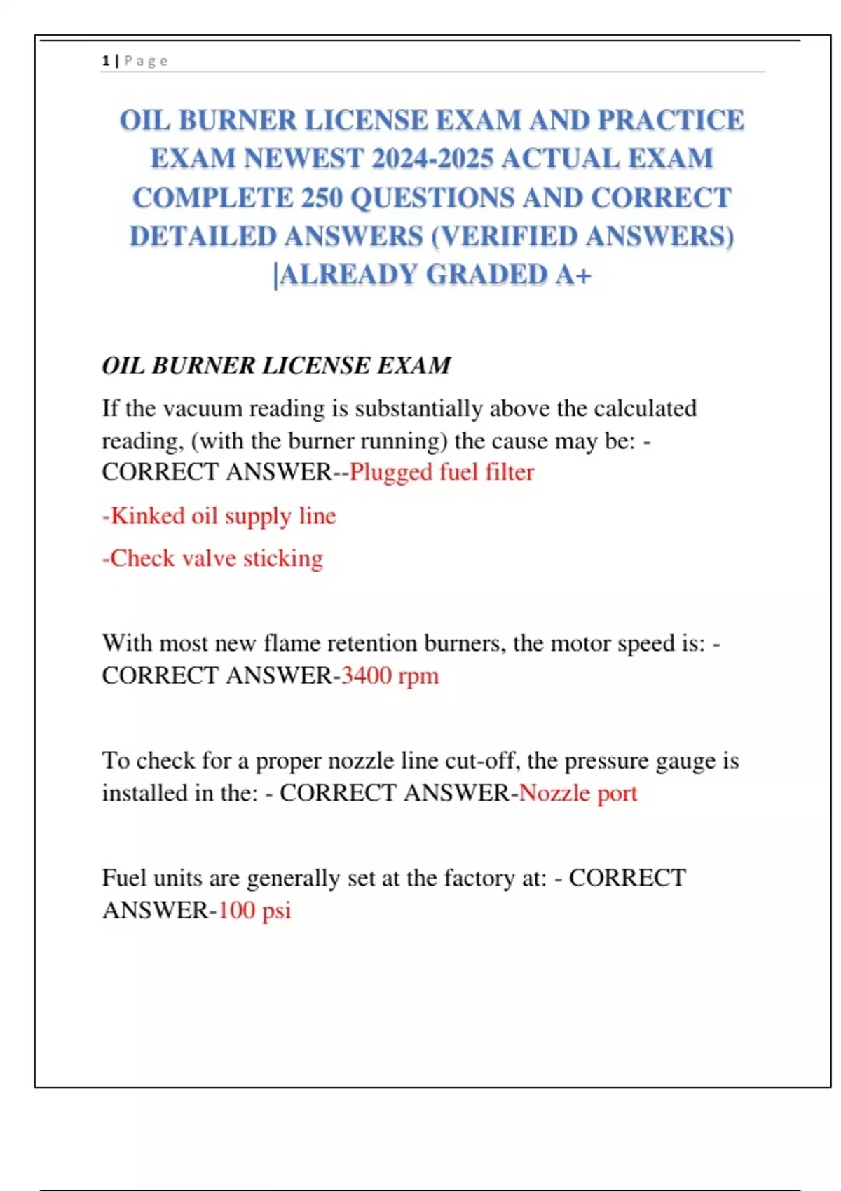 OIL BURNER LICENSE EXAM AND PRACTICE EXAM NEWEST ACTUAL EXAM COMPLETE ...