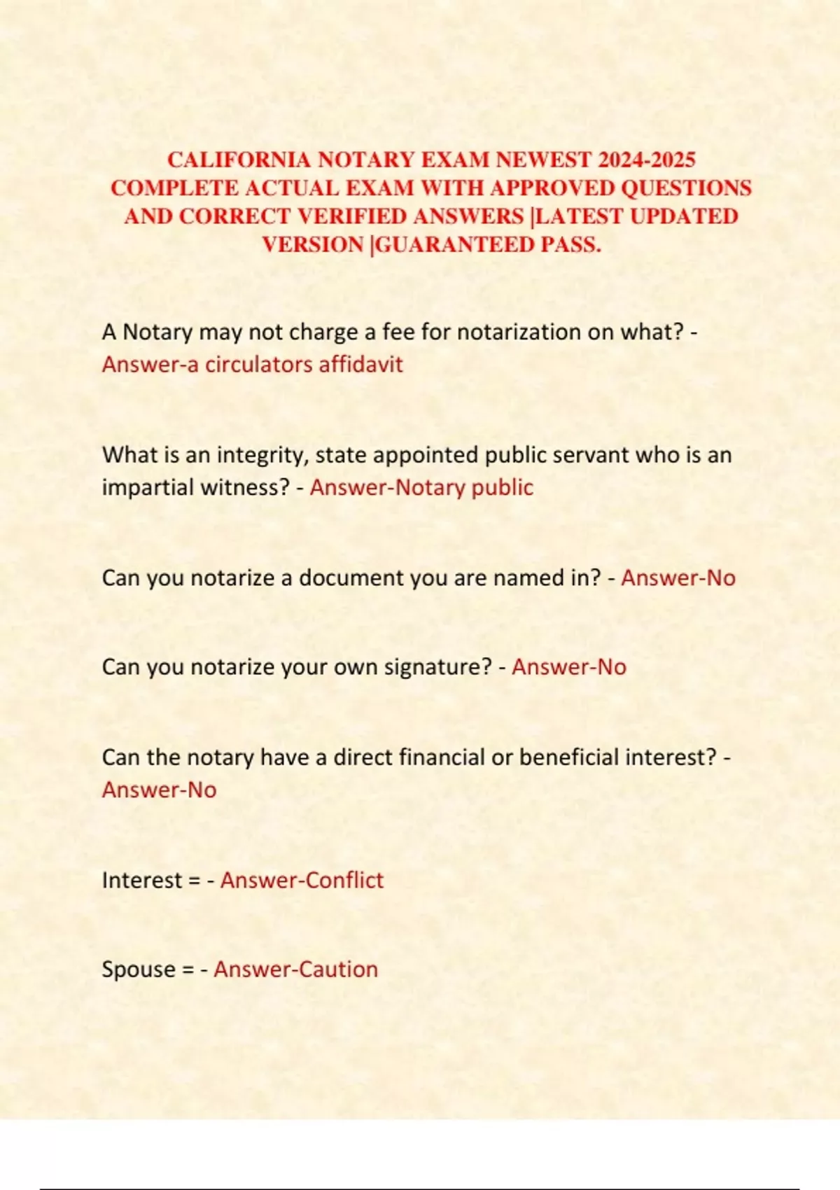 CALIFORNIA NOTARY EXAM NEWEST COMPLETE ACTUAL EXAM WITH APPROVED ...