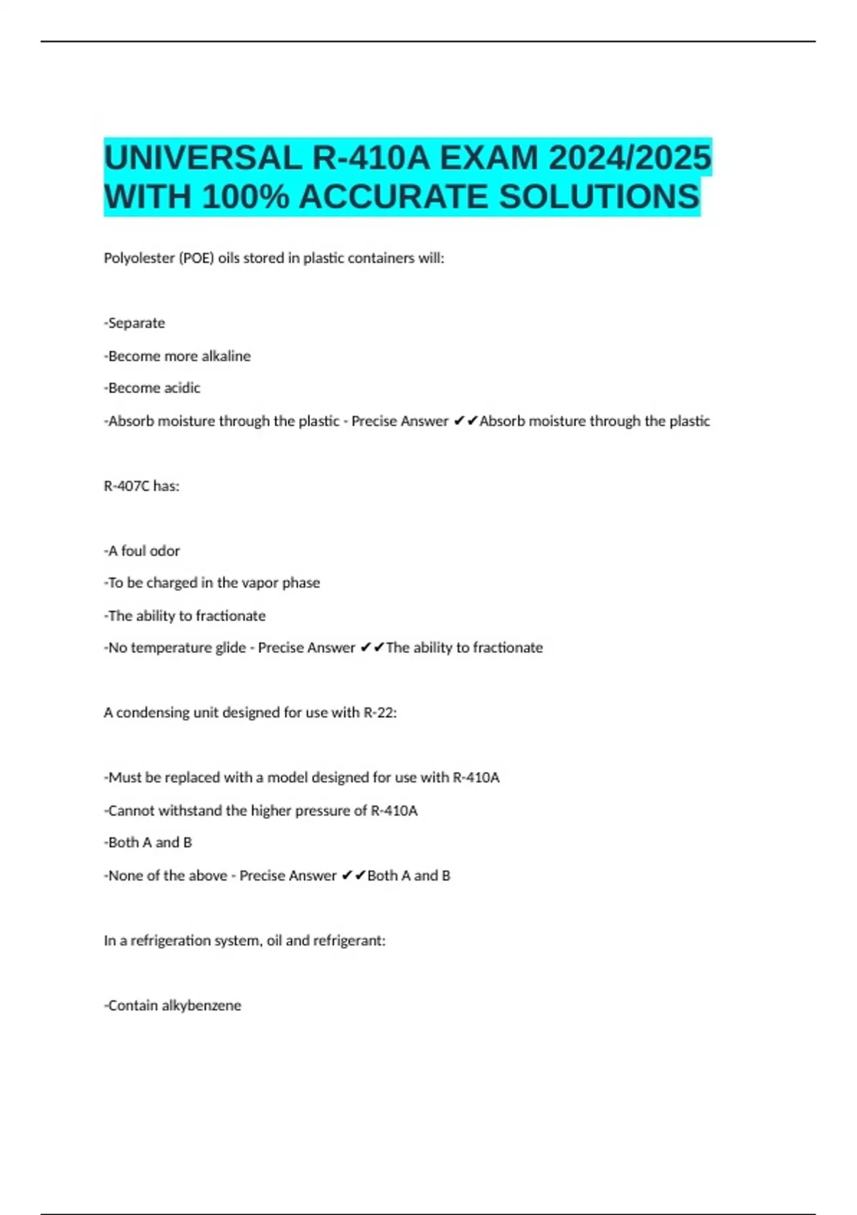 UNIVERSAL R-410A EXAM 2024/2025 WITH 100% ACCURATE SOLUTIONS ...