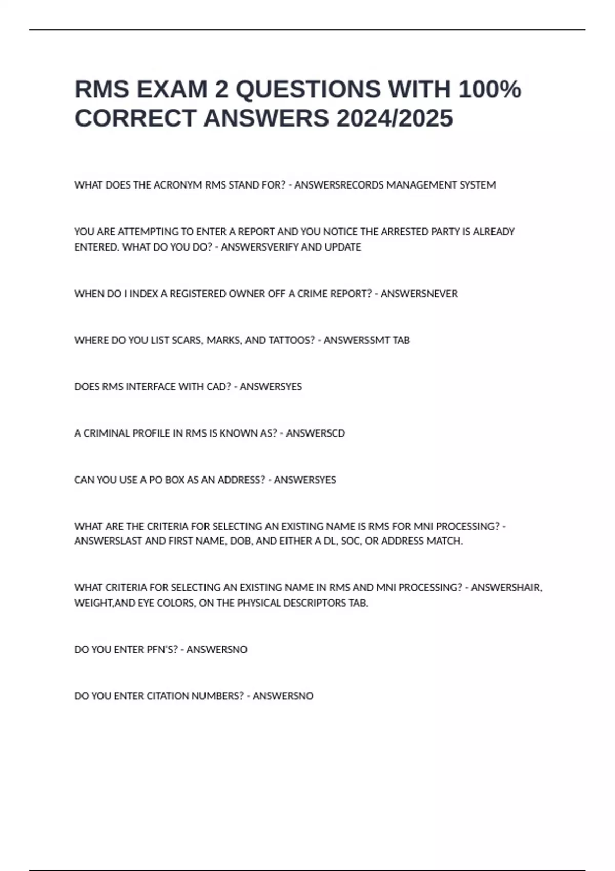 RMS EXAM 2 QUESTIONS WITH 100% CORRECT ANSWERS 2024/2025 - RMS - Stuvia US