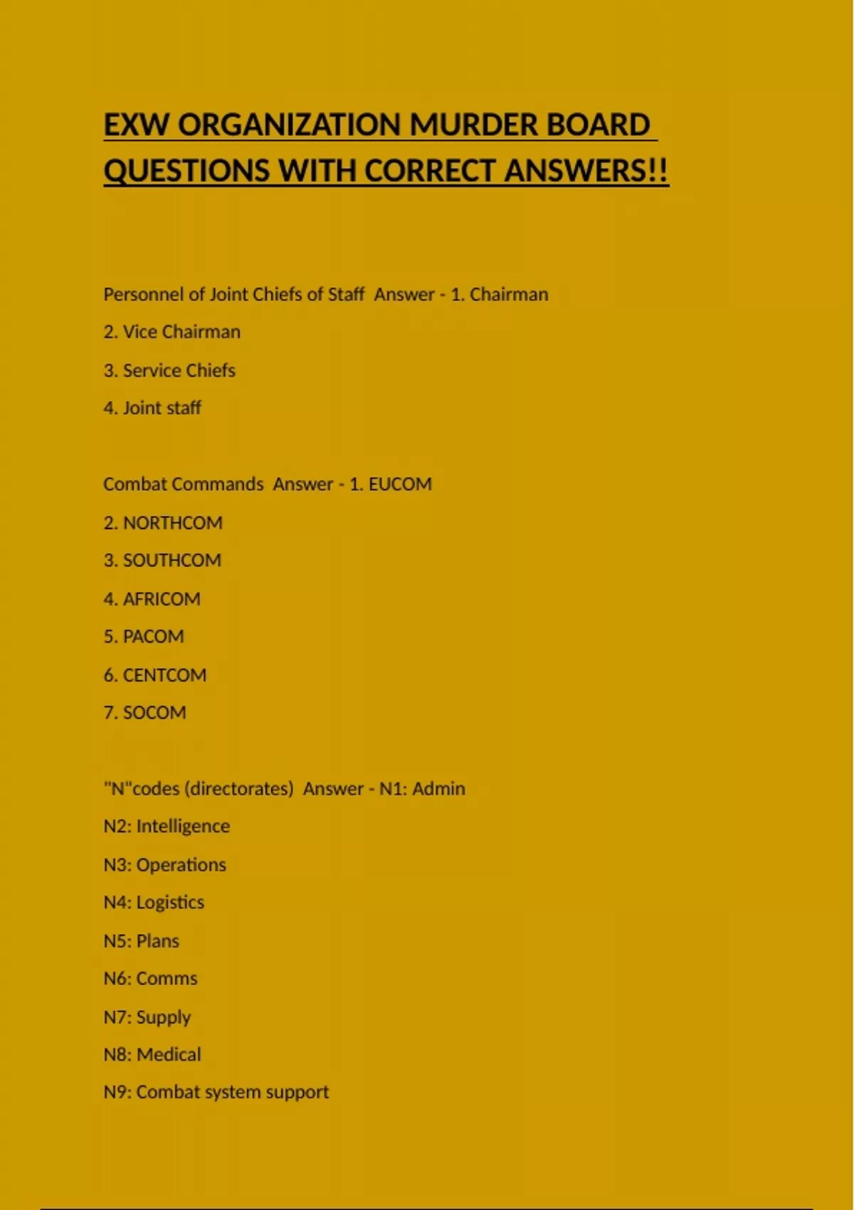EXW ORGANIZATION MURDER BOARD QUESTIONS WITH CORRECT ANSWERS!! - EXW ...
