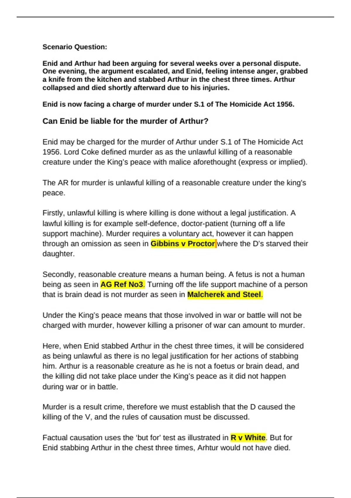Model answer - Murder - Paper 1B (criminal law) (Law) - (LAWH418 ...