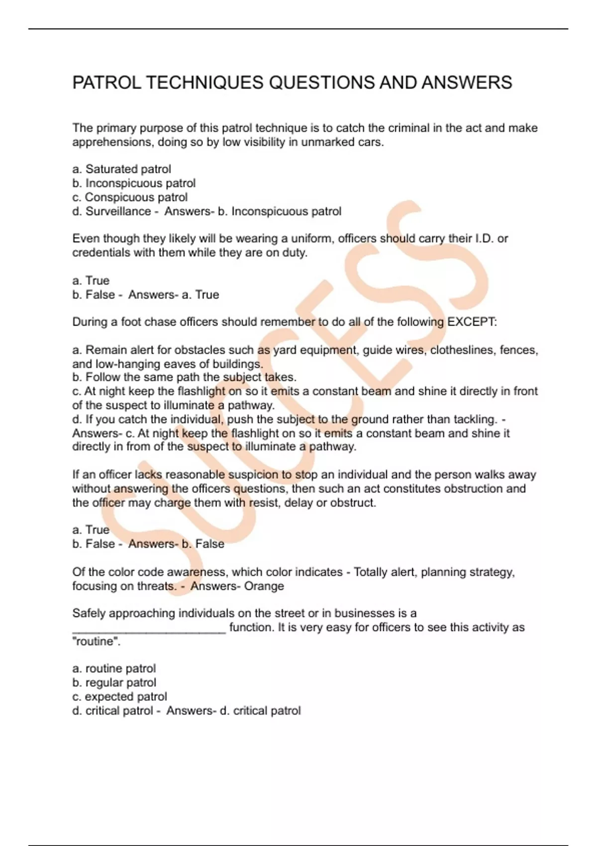 PATROL TECHNIQUES QUESTIONS AND ANSWERS - NC BLET PATROL TECHNIQUES ...