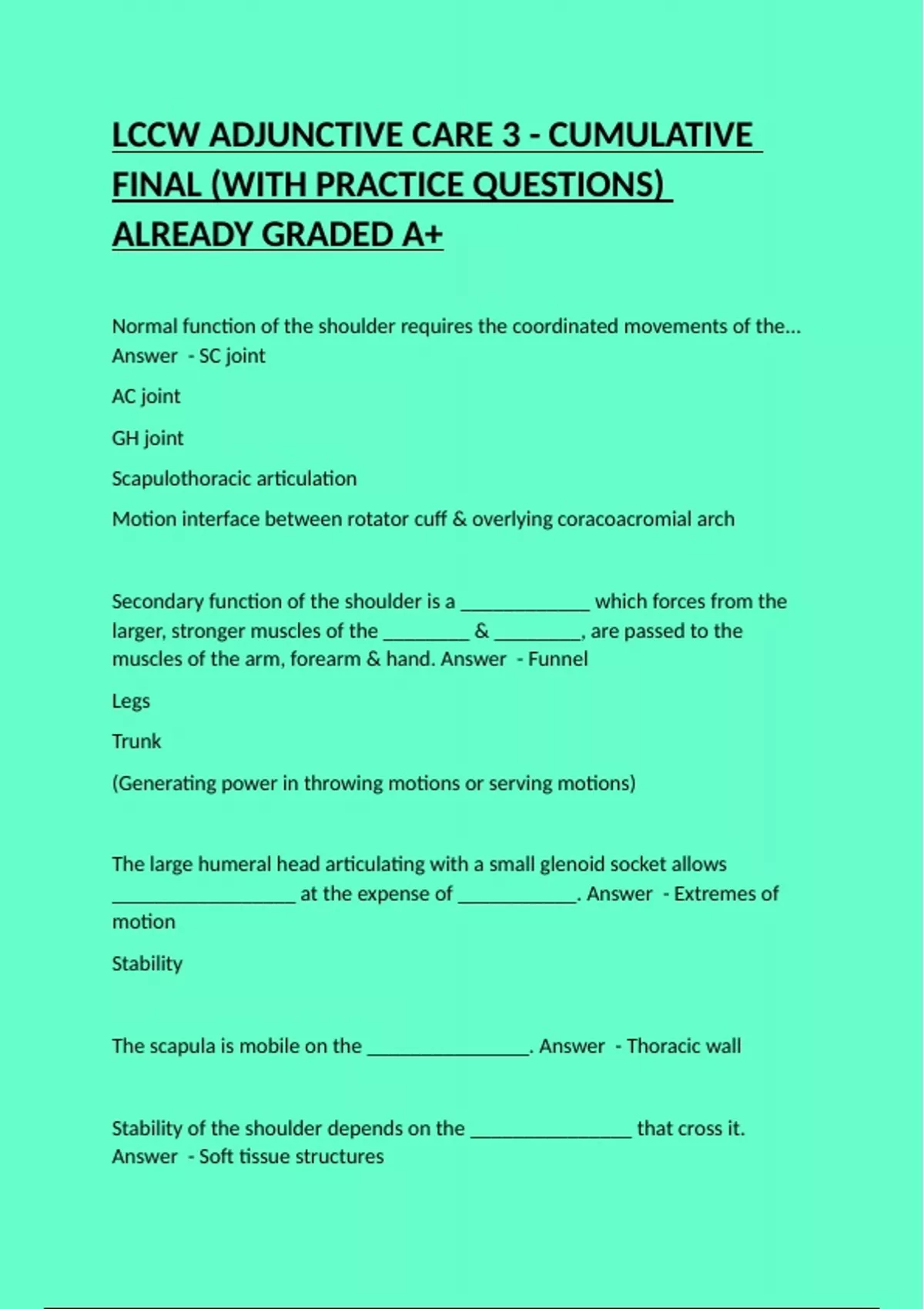 LCCW ADJUNCTIVE CARE 3 - CUMULATIVE FINAL (WITH PRACTICE QUESTIONS ...