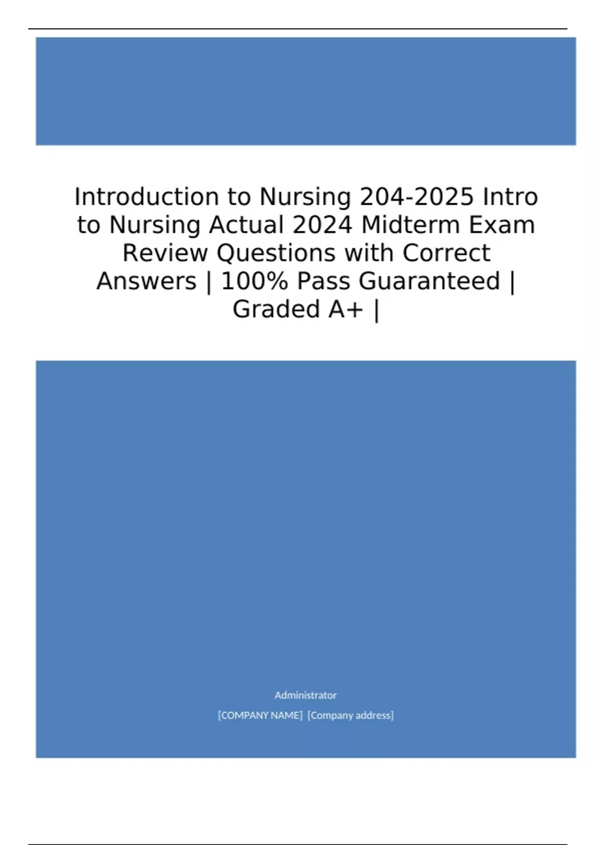 Introduction to Nursing 204-2025 Intro to Nursing Actual 2024 Midterm ...