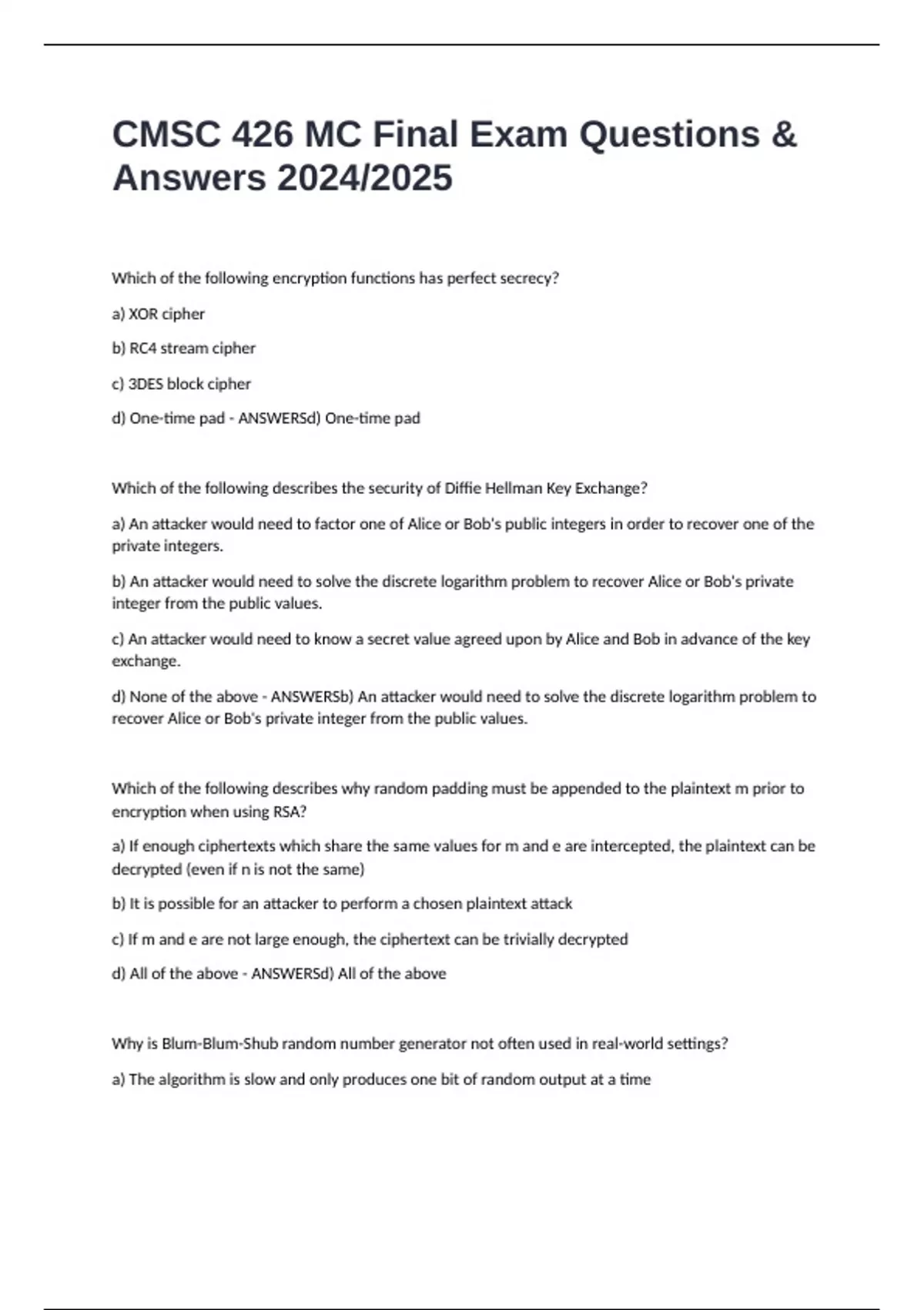 CMSC 426 MC Final Exam Questions & Answers 2024/2025 - CMSC 426 MC - Stuvia US