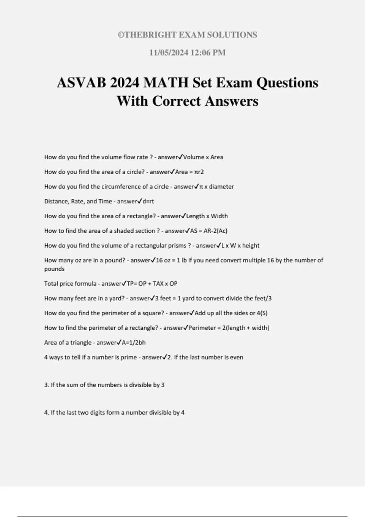 ASVAB 2024 MATH Set Exam Questions With Correct Answers - ASVAB - Stuvia US