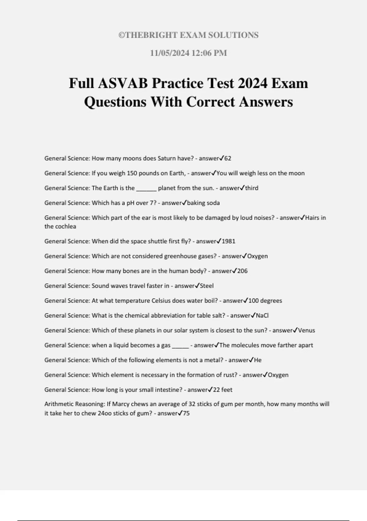 Full ASVAB Practice Test 2024 Exam Questions With Correct Answers ...