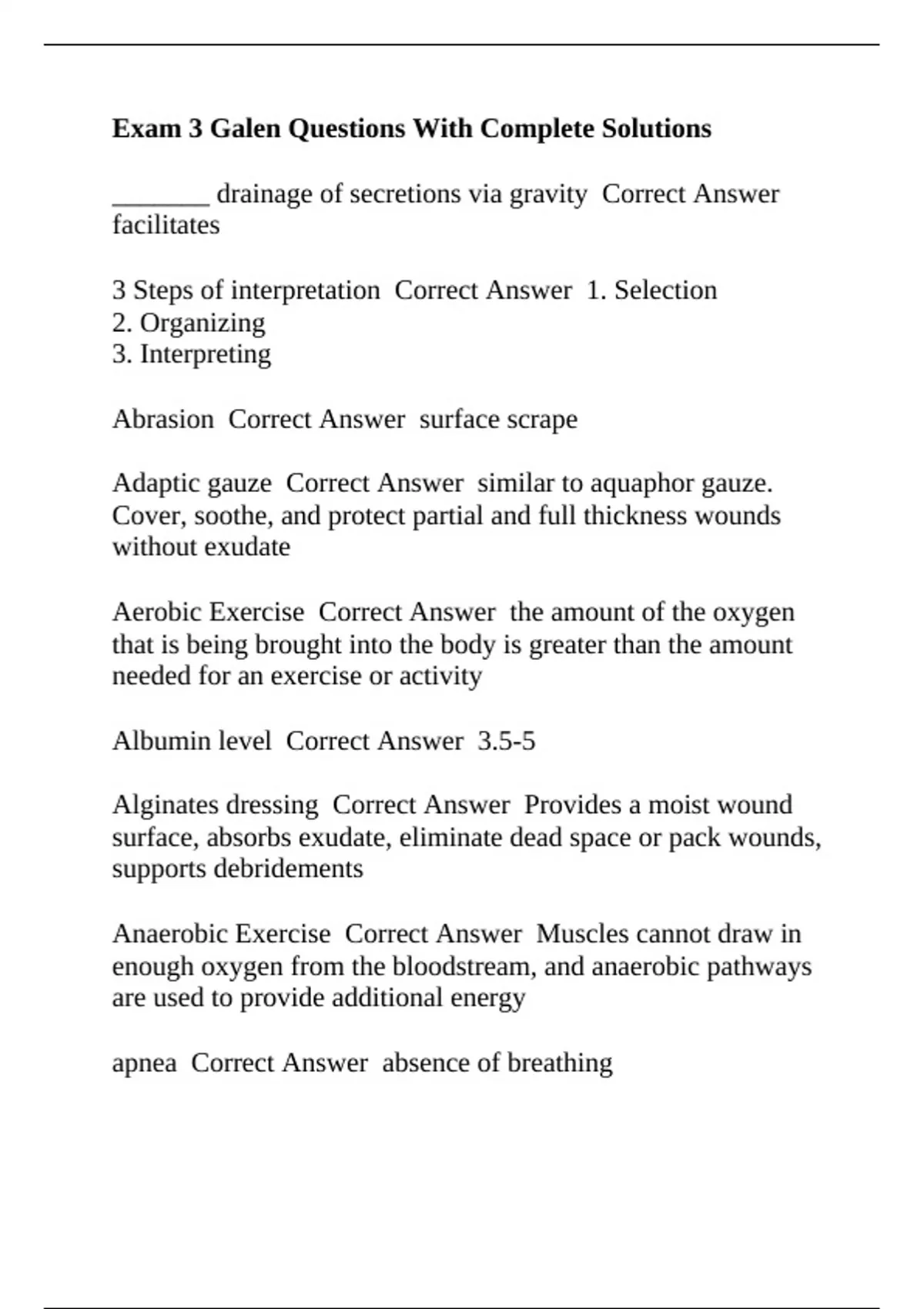 Exam 3 Galen Questions With Complete Solutions - Galen - Stuvia US