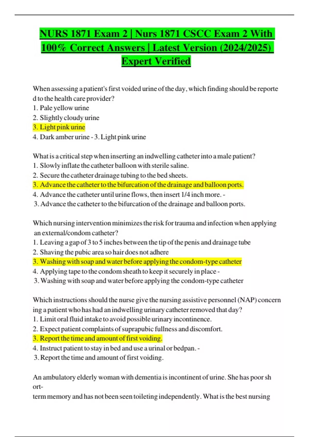 NURS 1871 Exam 2 | Nurs 1871 CSCC Exam 2 With 100% Correct Answers ...