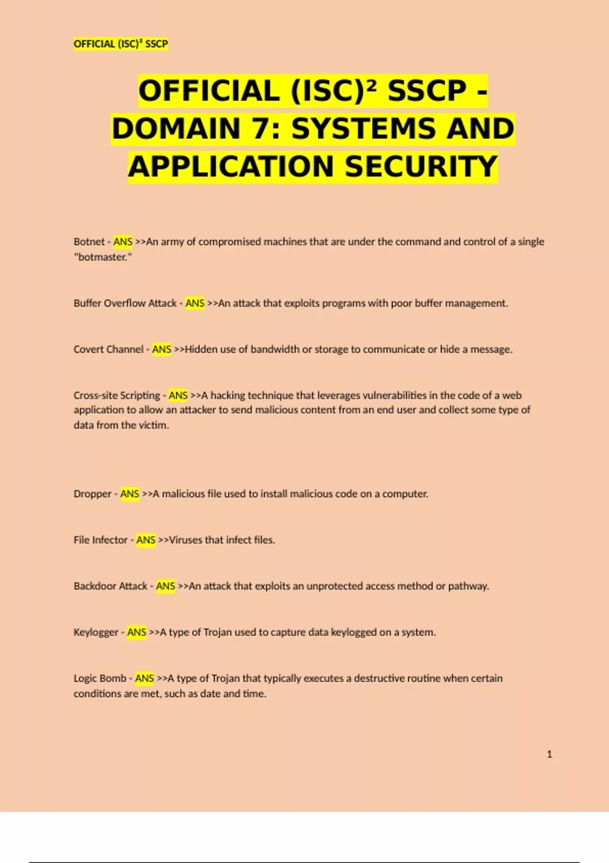 OFFICIAL (ISC)² CISSP AND SSCP QUESTIONS AND ANSWERS 2024/2025 - Stuvia US