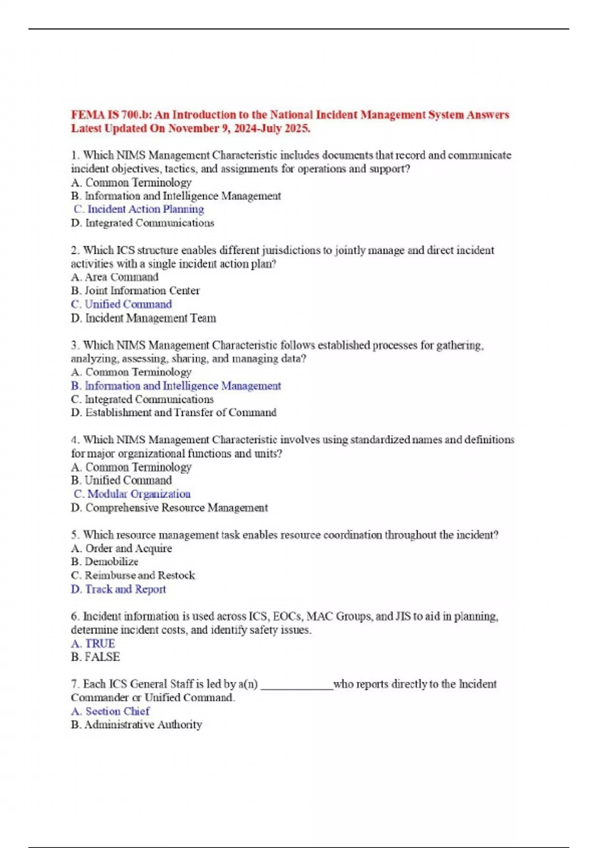 FEMA IS 700.b Final Exam: An Introduction to the National Incident ...