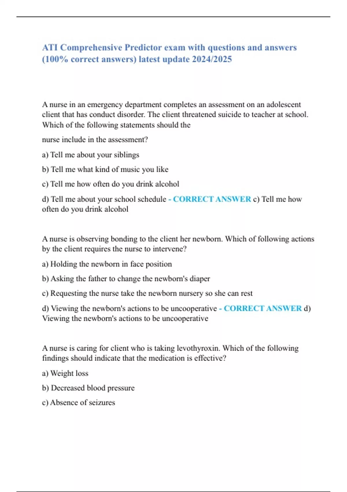 ATI Comprehensive Predictor exam with questions and answers (100% ...