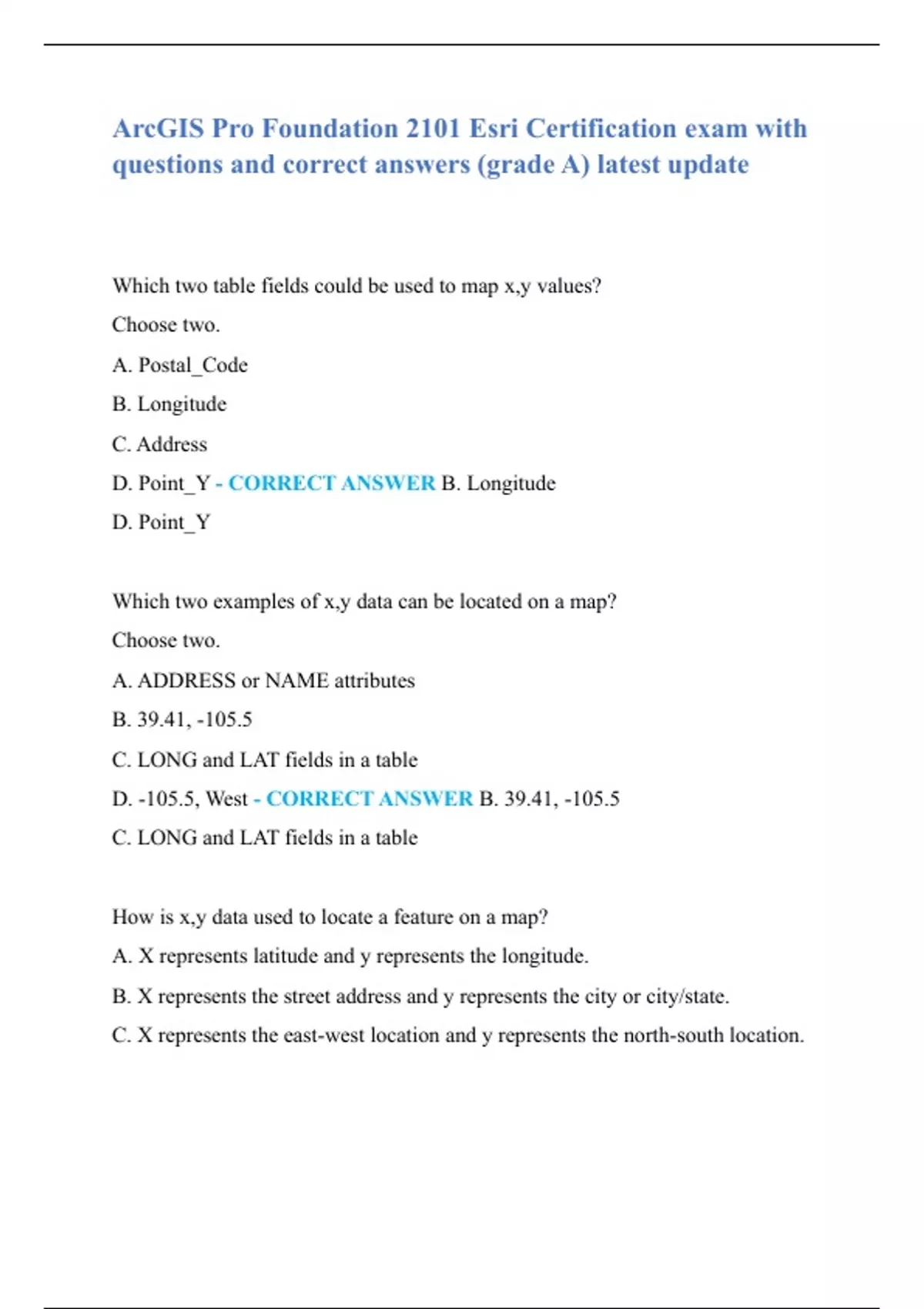 ArcGIS Pro Foundation 2101 Esri Certification exam with questions and ...