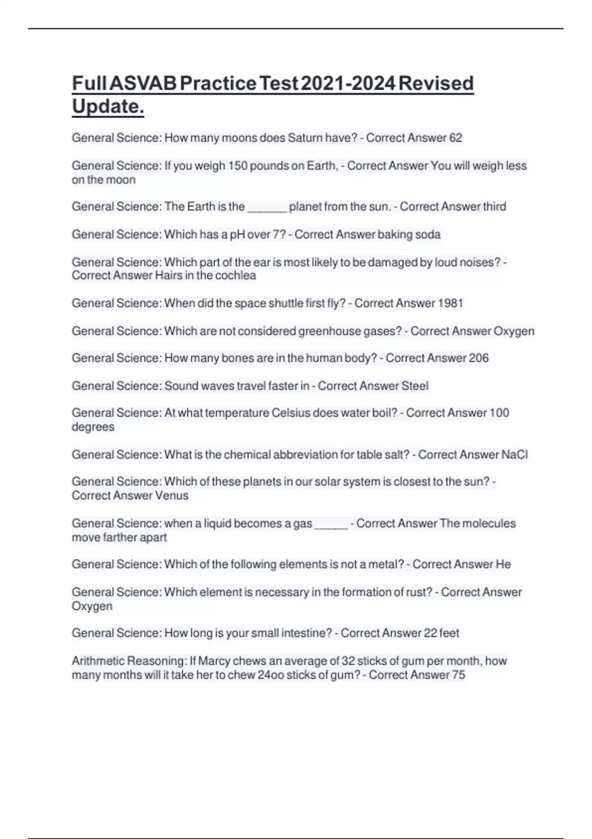 Full ASVAB Practice Test Revised Update. - Full ASVAB Practic - Stuvia US