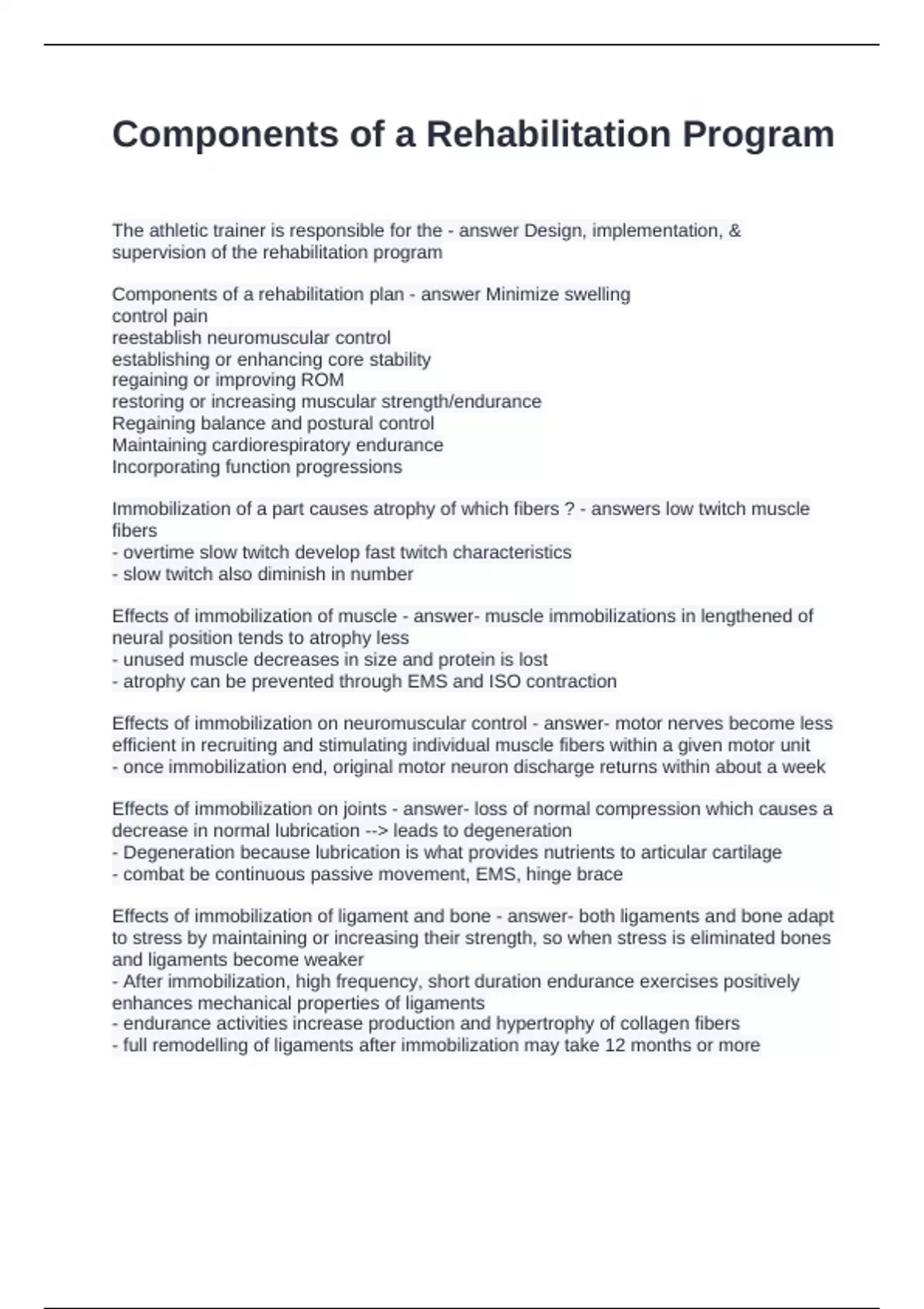 Components of a Rehabilitation Program Questions with Correct Answers ...