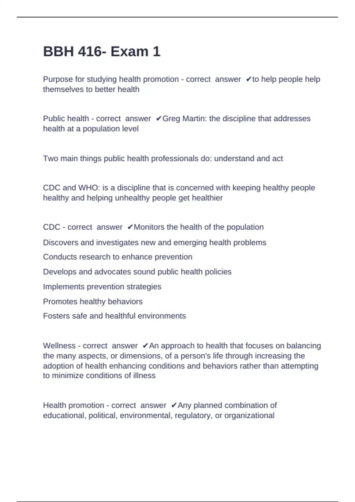 BBH 416 questions and answers 100% correct 2024 - BBH 316 - Stuvia US