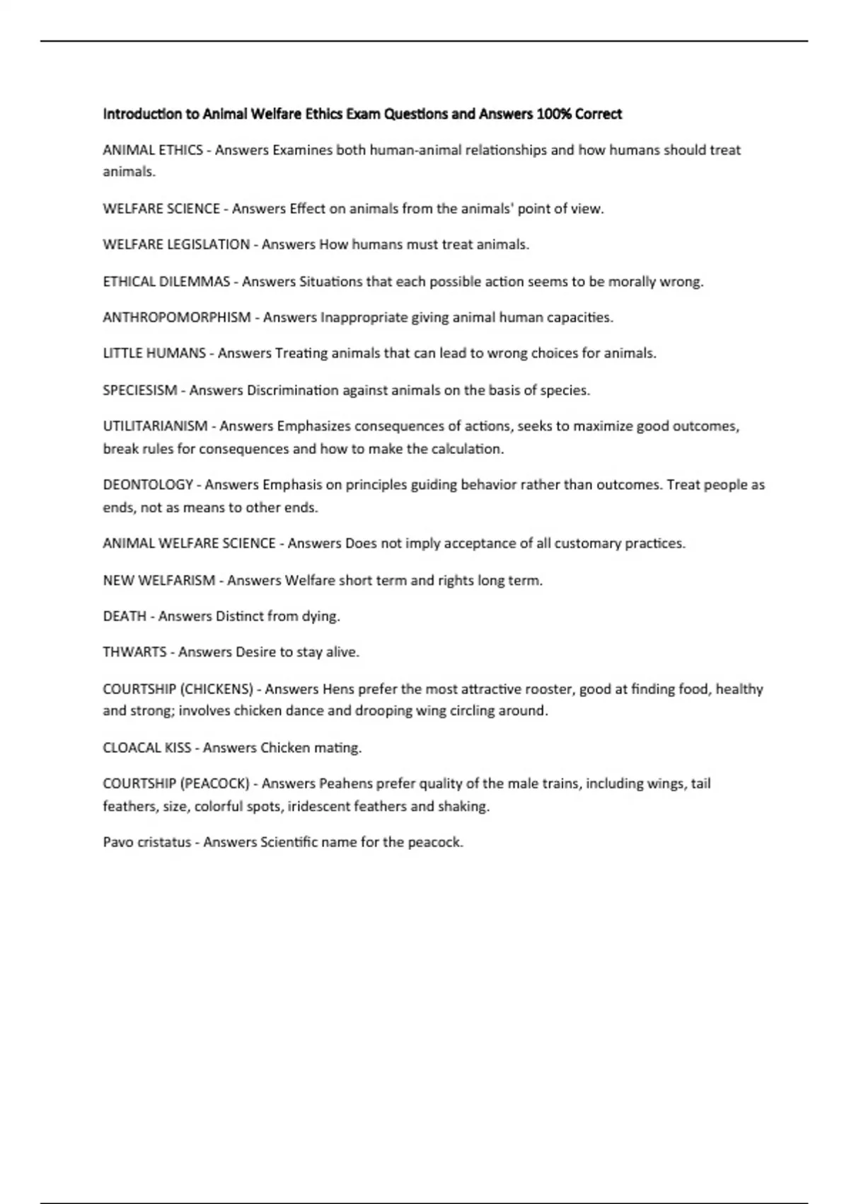Introduction to Animal Welfare Ethics Exam Questions and Answers 100% ...