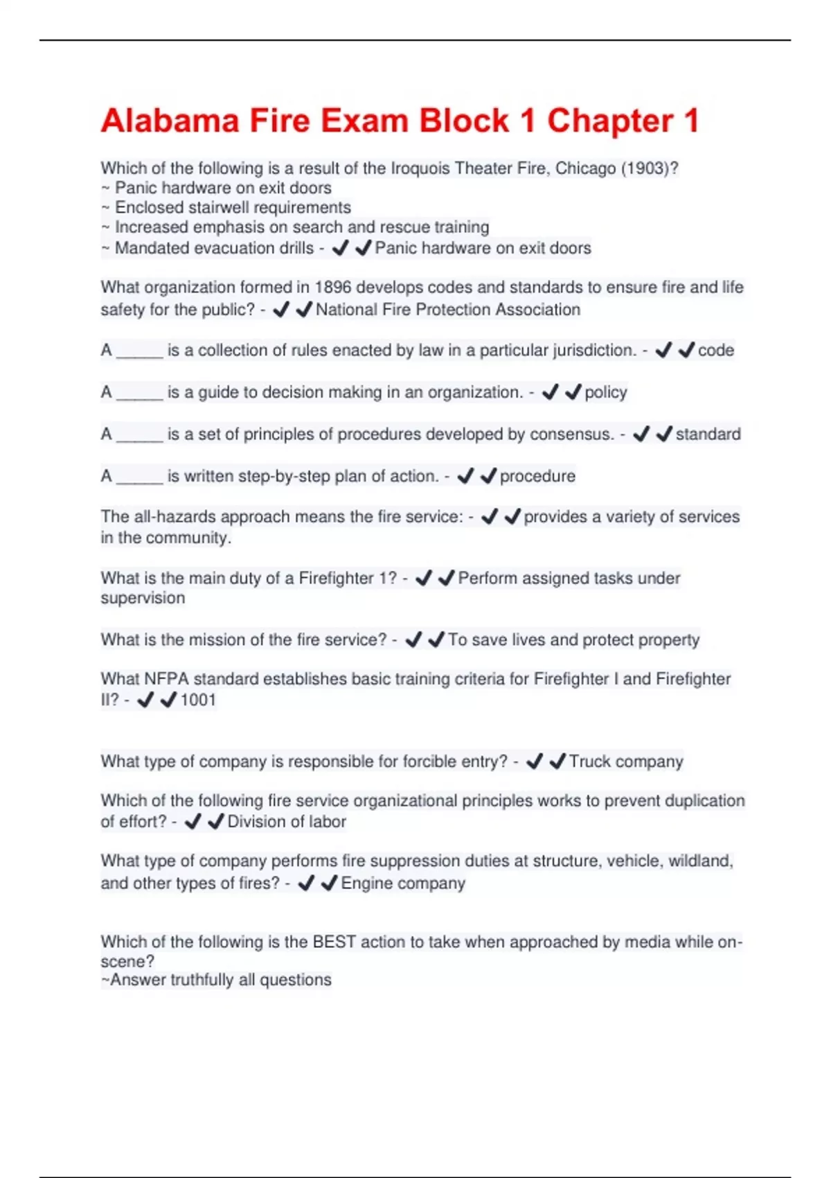 Alabama Fire Exam Block 1 Chapter 1 Questions and Answers 100% Solved ...